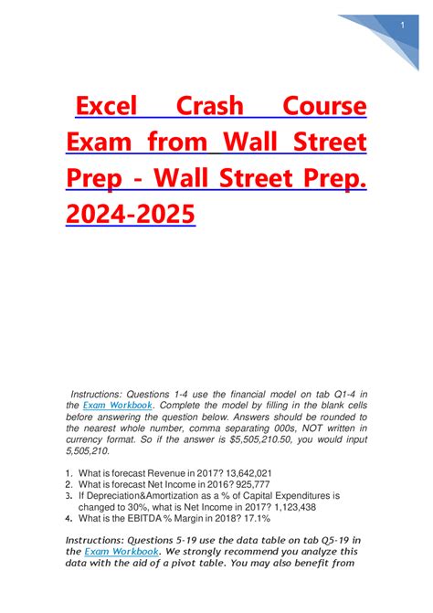 excel crash course exam from wall street prep wall street prep 2024