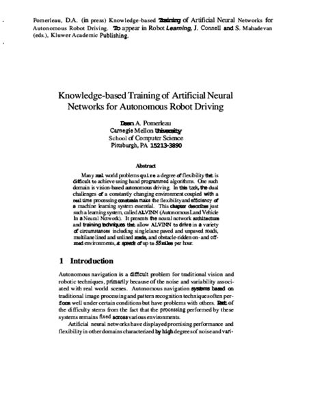 pdf knowledge based neural networks for self driving