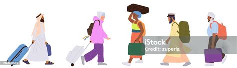 Migrants And Refugees Cartoon Characters Set Leaving Country Moving