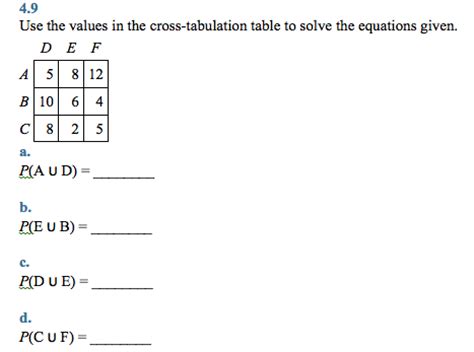 Solved 49 Use The Values In The Cross Tabulation Table To