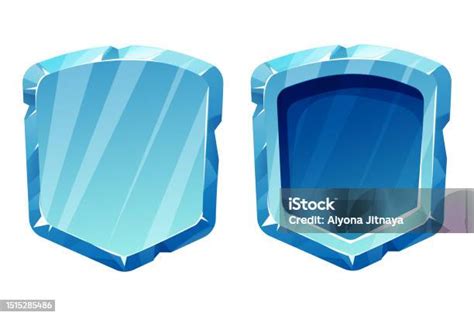 얼음 방패 프레임 메뉴 버튼 흰색 배경에 분리된 만화 스타일의 Ui 게임 요소 인터페이스 겨울 템플릿입니다 벡터 그림 건설 프레임에 대한 스톡 벡터 아트 및 기타 이미지