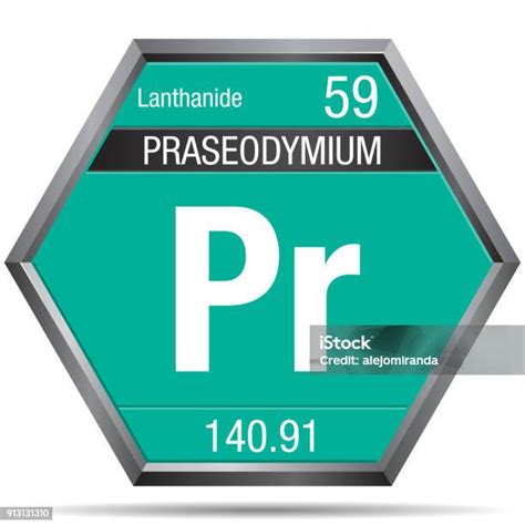 금속 프레임으로 육각형의 형태로 프라세오디뮴 기호입니다 성분의 주기율표의 요소 번호 59 0명에 대한 스톡 벡터 아트 및 기타