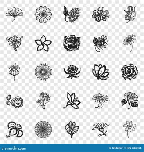 Flower Icon Set Simple Style Stock Vector Illustration Of Collection