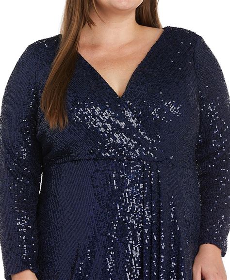 Nightway Plus Size Long Sleeve V Neck Sequin Gown Macys