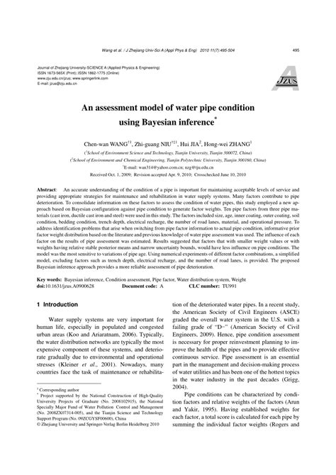Pdf An Assessment Model Of Water Pipe Condition Using Bayesian Inference