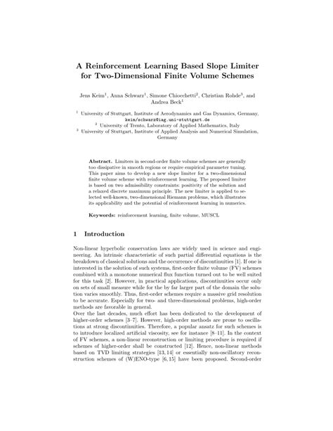 Pdf A Reinforcement Learning Based Slope Limiter For Two Dimensional Finite Volume Schemes