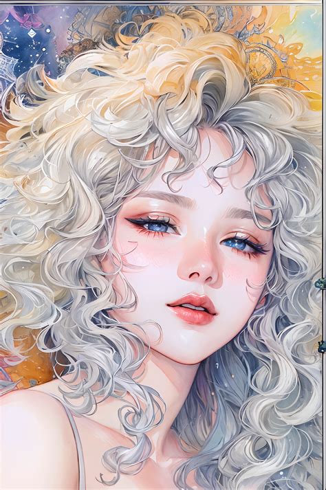 긴 금발 머리와 파란 눈을 가진 여성의 그림 Seaart Ai