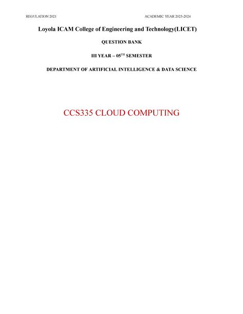 Cc Ques Bank Cloud Computing Question Bank Regulation 2021 Academic Year 2023 Loyola Icam