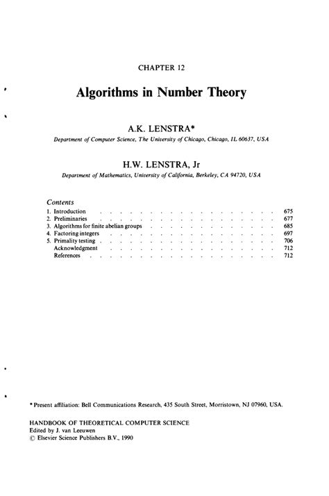 Pdf Algorithms In Number Theory