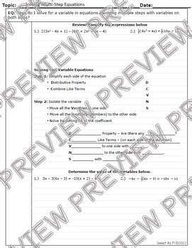 Solving Multi Step Equations Guided Notes And Practice By Sweet As Pi