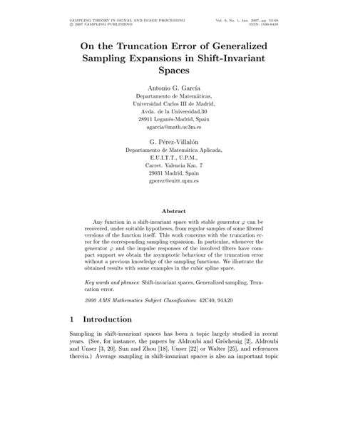 Pdf On The Truncation Error Of Generalized Sampling Expansions In