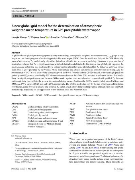 Pdf A New Global Grid Model For The Determination Of Atmospheric Weighted Mean Temperature In