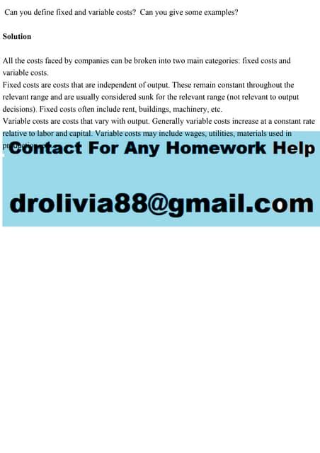 Can You Define Fixed And Variable Costs Can You Give Some Examples Pdf Business And Finance