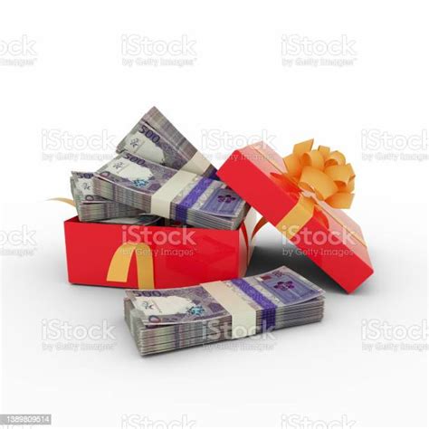 열린 빨간 선물 상자 안에 카타르 리얄 지폐가 쌓여 있습니다 선물 상자 안에 카타르 리얄 번들 흰색 배경에 고립 된 상자 안에 돈을 3d 렌더링 0명에 대한 스톡 사진 및