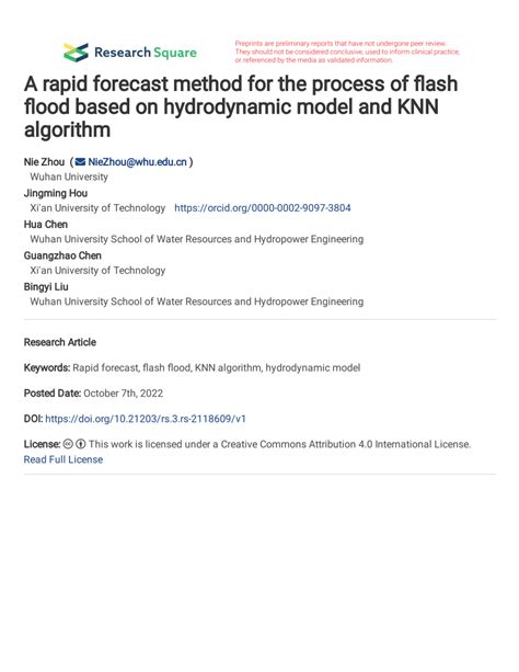 Pdf A Rapid Forecast Method For The Process Of Flash Flood Based On