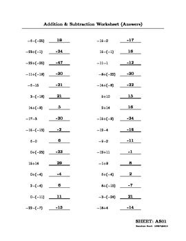 Integers Worksheet Addition And Subtraction