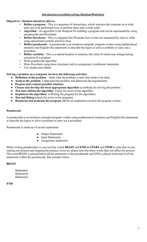 introduction to problem solving handout update introduction to