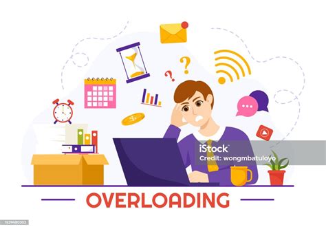 바쁜 작업과 멀티태스킹 직원으로 벡터 일러스트레이션을 오버로드하여 손으로 그린 템플릿으로 많은 문서 또는 디지털 정보를 완성합니다 경영자에 대한 스톡 벡터 아트 및 기타