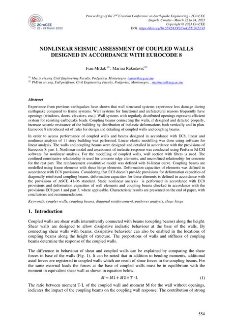 Pdf Nonlinear Seismic Assessment Of Coupled Walls Designed In