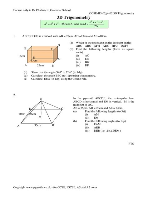 Gcse H3 02g4 02 3d Trigonometry Trigonometry Combinatorics