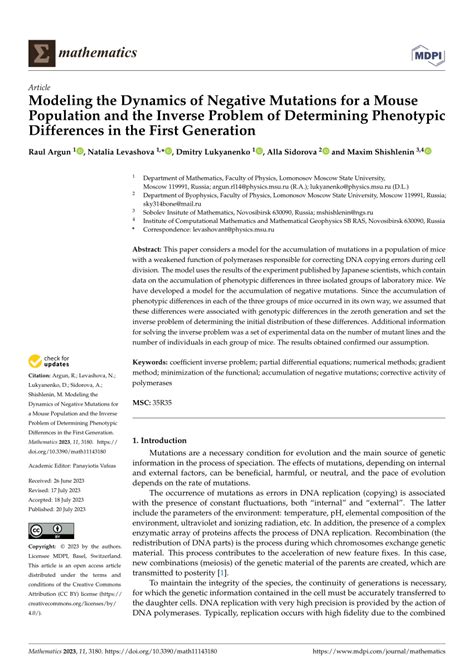Pdf Modeling The Dynamics Of Negative Mutations For A Mouse