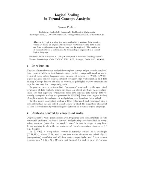 Pdf Logical Scaling In Formal Concept Analysis
