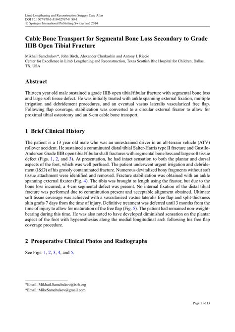 Pdf Case 7 Cable Bone Transport For Segmental Bone Loss Secondary To Grade Iiib Open Tibial