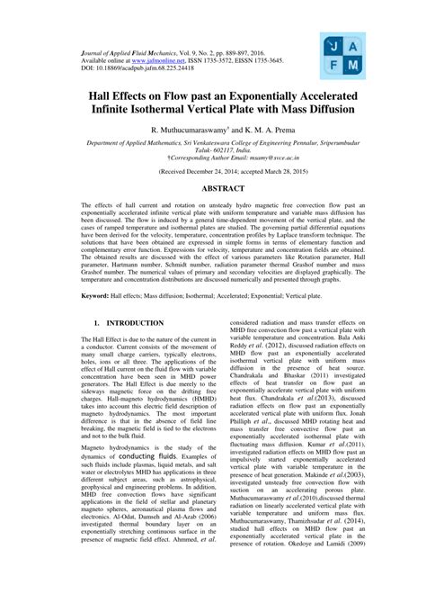 Pdf Hall Effects On Flow Past An Exponentially Accelerated Infinite Isothermal Vertical Plate