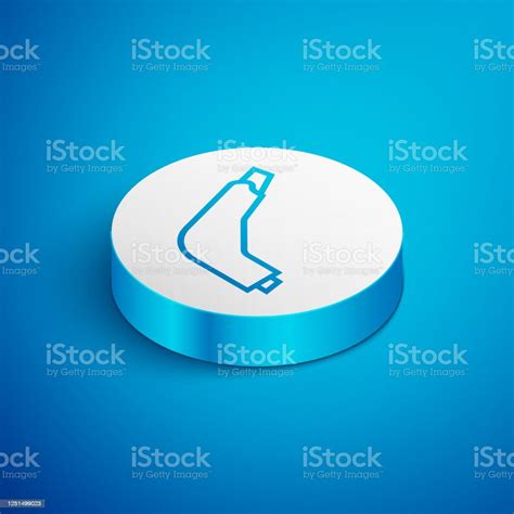 파란색 배경에 격리된 등색 선 흡입기 아이콘입니다 기침 완화 흡입 알레르기 환자 호흡기 흰색 원 버튼 벡터 일러스트레이션 3차원