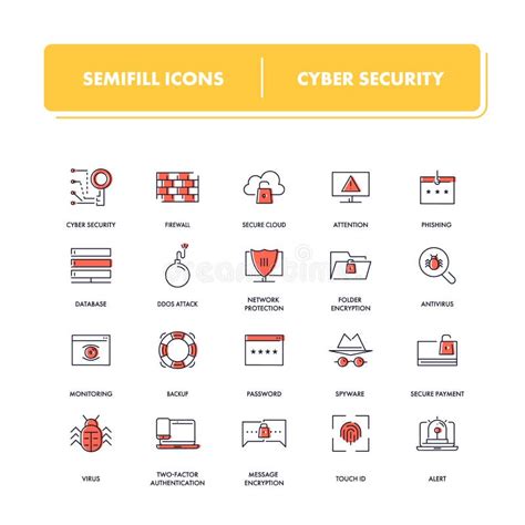 Line Icons Set Cyber Security Stock Vector Illustration Of Encryption Folder 114387371