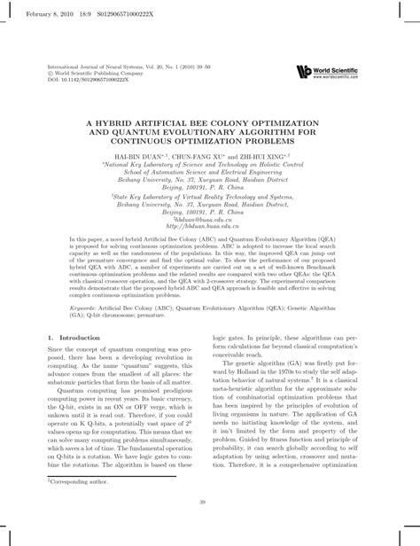 Pdf A Hybrid Artificial Bee Colony Optimization And Quantum