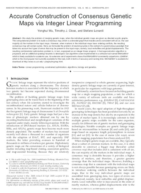 Pdf Accurate Construction Of Consensus Genetic Maps Via Integer
