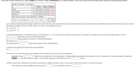 Solved Some Data Included Information On Height Height And Chegg