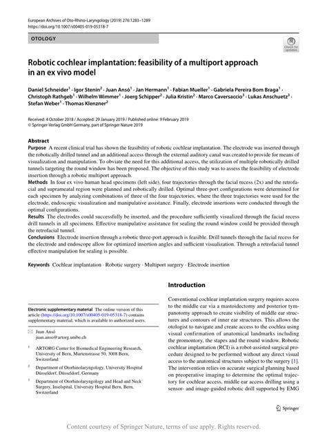 Robotic Cochlear Implantation Feasibility Of A Multiport Approach In An Ex Vivo Model Request Pdf