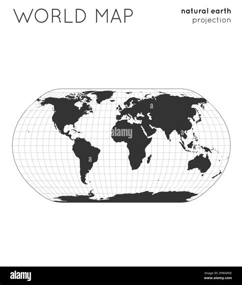 World Map Globe In Natural Earth Projection With Graticule Lines Style Modern Vector