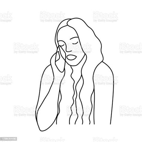 미니멀리즘 손 은 현대 추상 한 줄 그리기 그래픽 스타일에서 여성 벡터 초상화를 그린 장식 인쇄 벽 예술 창조적 인 디자인 소셜 미디어 트렌디 한 템플릿 여자는 전화로