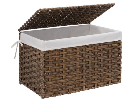 Storageworks Large Wicker Storage Basket With Lid 65l Square Wicker Baskets With Lids And