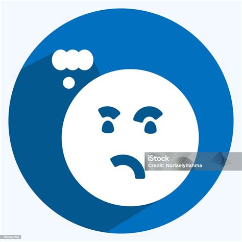 아이콘 이모티콘 생각 이모티콘 기호에 적합합니다 긴 그림자 스타일 편집 가능한 간단한 디자인 디자인 템플릿 벡터 간단한 기호 그림 3차원 형태에 대한 스톡 벡터 아트 및