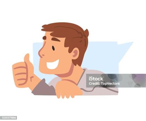 손 제스처처럼 웃고있는 남자 남성 남자 포기 엄지 손가락 표시 그의 승인 만화 벡터 일러스트 가공의 인물에 대한 스톡 벡터 아트