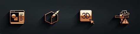 3d 프린터 소프트웨어 3d 펜 도구 및 경고 아이콘을 긴 그림자로 설정합니다 벡터 3차원 형태에 대한 스톡 벡터 아트 및 기타 이미지 3차원 형태 경계 표지 그래픽