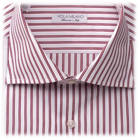 Viola Milano Camicia Multi Riga Rosso Handmade In Italy Luxury