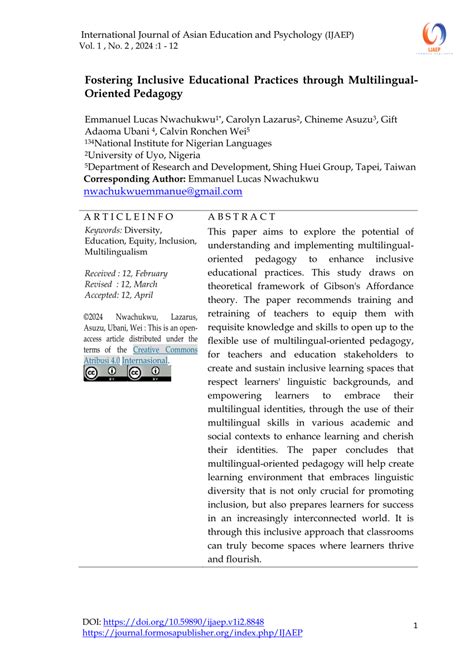 Pdf Fostering Inclusive Educational Practices Through Multilingual