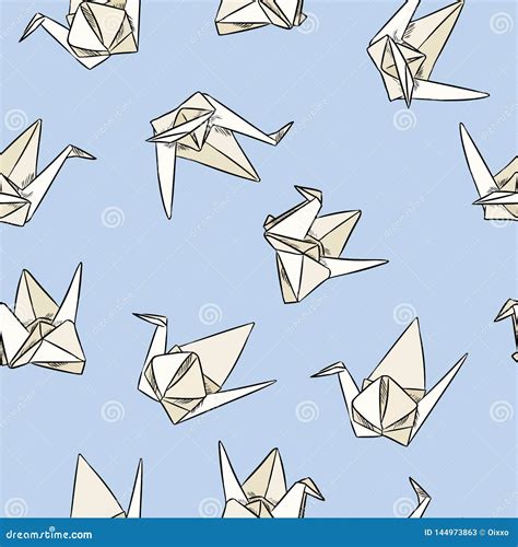 Origami Paper Swan Hand Drawn Seamless Pattern In Pastel Colors Stock Vector Illustration Of