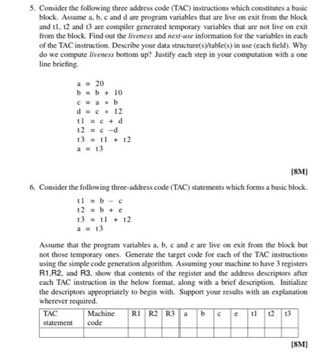 Solved 5 Consider The Following Three Address Code Tac