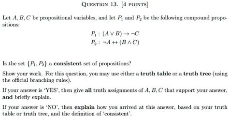 SOLVED QUESTION POINTS Let A B C Be Propositional Variables And Let Pi And Pz Be The