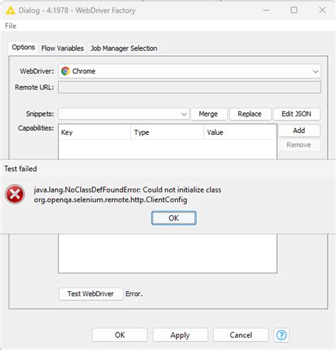 Selenium Start Webdriver Errors Out With Unable To Load Class Community Extensions Knime