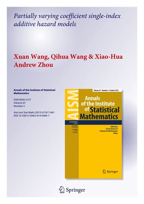 PDF Partially Varying Coefficient Single Index Additive Hazard Models