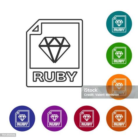 회색 루비 파일 문서 아이콘입니다 흰색 배경에 고립 된 루비 버튼 라인 아이콘을 다운로드 합니다 루비 파일 기호입니다 컬러 서클