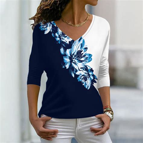 Купити Жіночі осінні футболки з довгими рукавами з квітковим принтом і розкішним квітковим