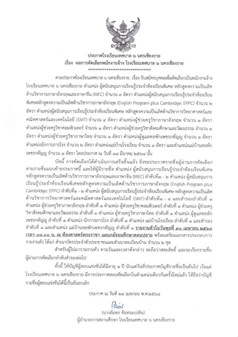 ประกาศโรงเรียนเทศบาล โรงเรียนเทศบาล 6 นครเชียงราย Crms6 Facebook